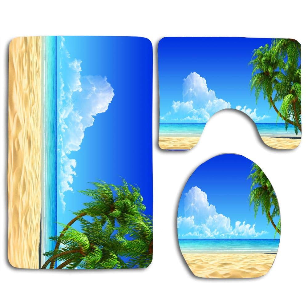GOHAO Palm Tree on Beach Summer Blue Flannel Bath Rugs, 3' x 2' (3 ...