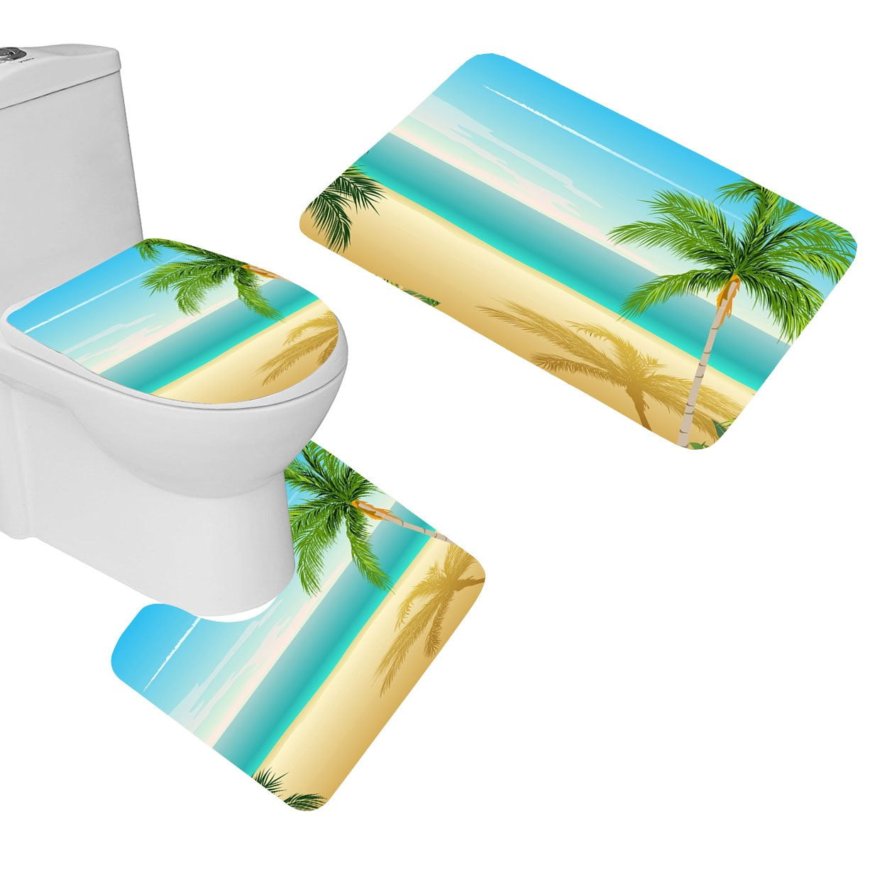 GOHAO Palm Trees 3 Piece Bathroom Rugs Set Bath Rug Contour Mat and ...