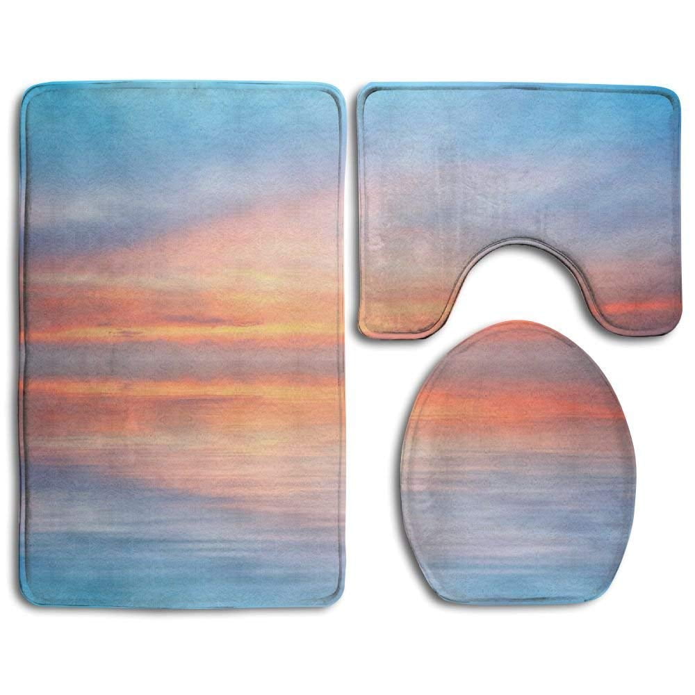 GOHAO Pastel Sky Blue Horizon 3 Piece Bathroom Rugs Set Bath Rug ...
