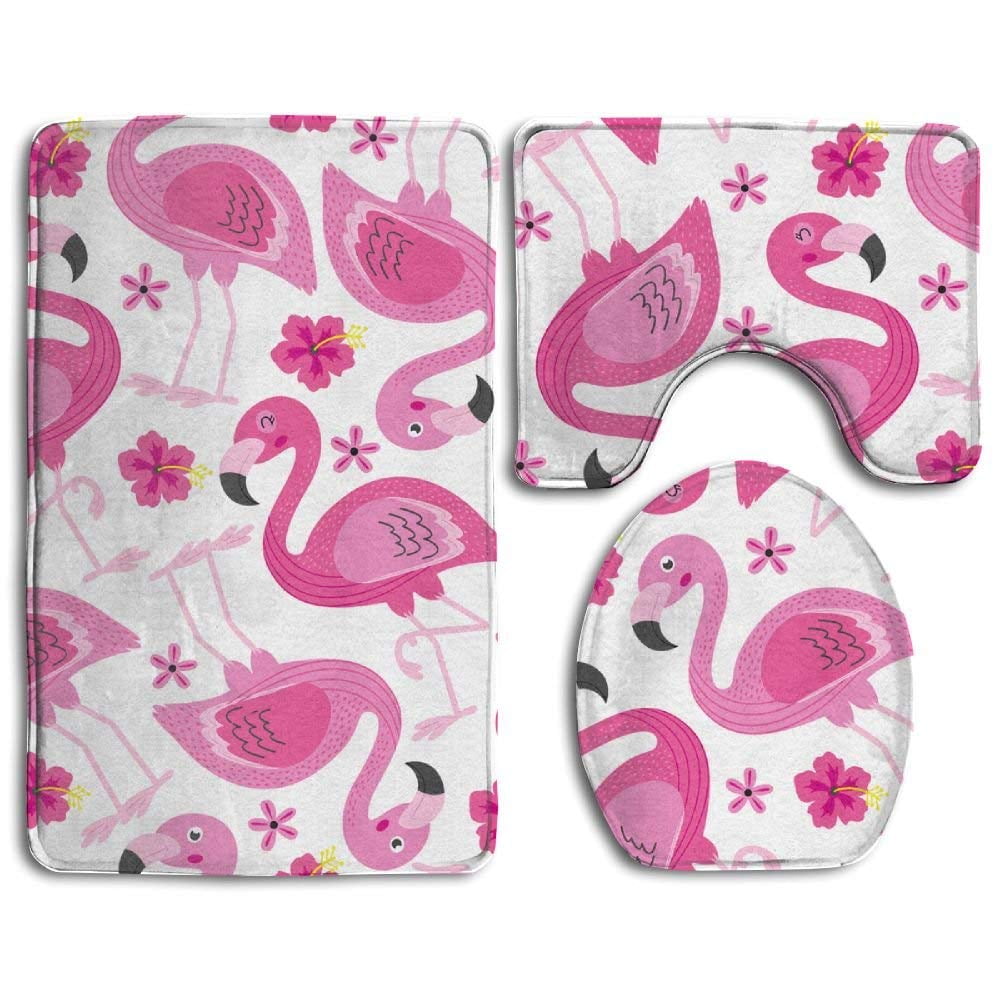 GOHAO Pink Flamingo 3 Piece Bathroom Rugs Set Bath Rug Contour Mat and ...