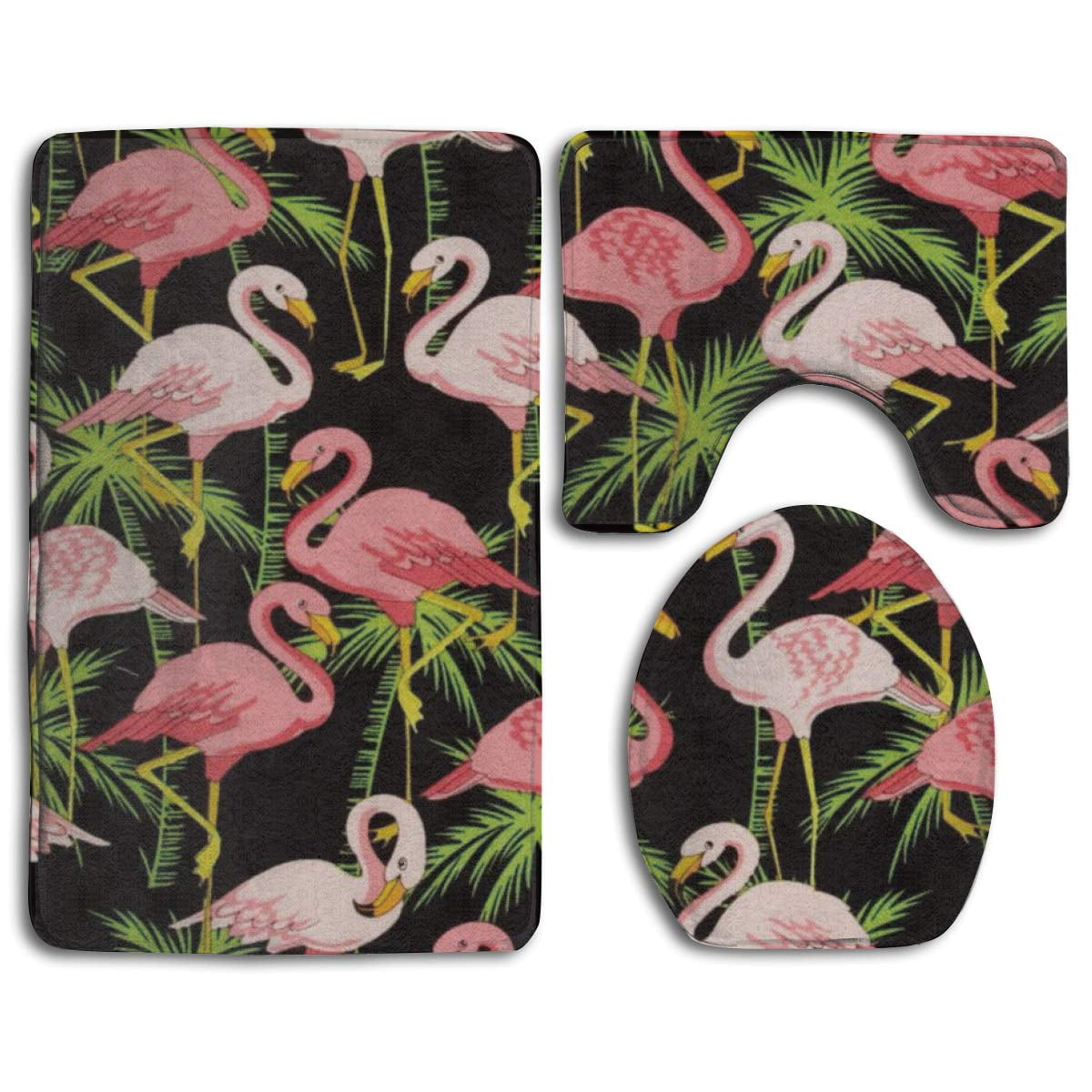 GOHAO Pink Flamingo Palm Tree 3 Piece Bathroom Rugs Set Bath Rug ...