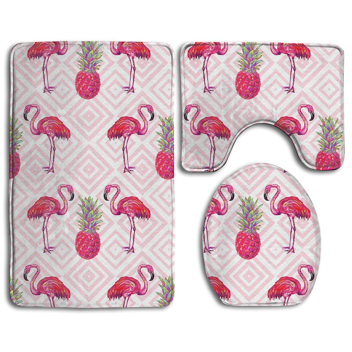 GOHAO Pink Flamingo Pineapple 3 Piece Bathroom Rugs Set Bath Rug ...