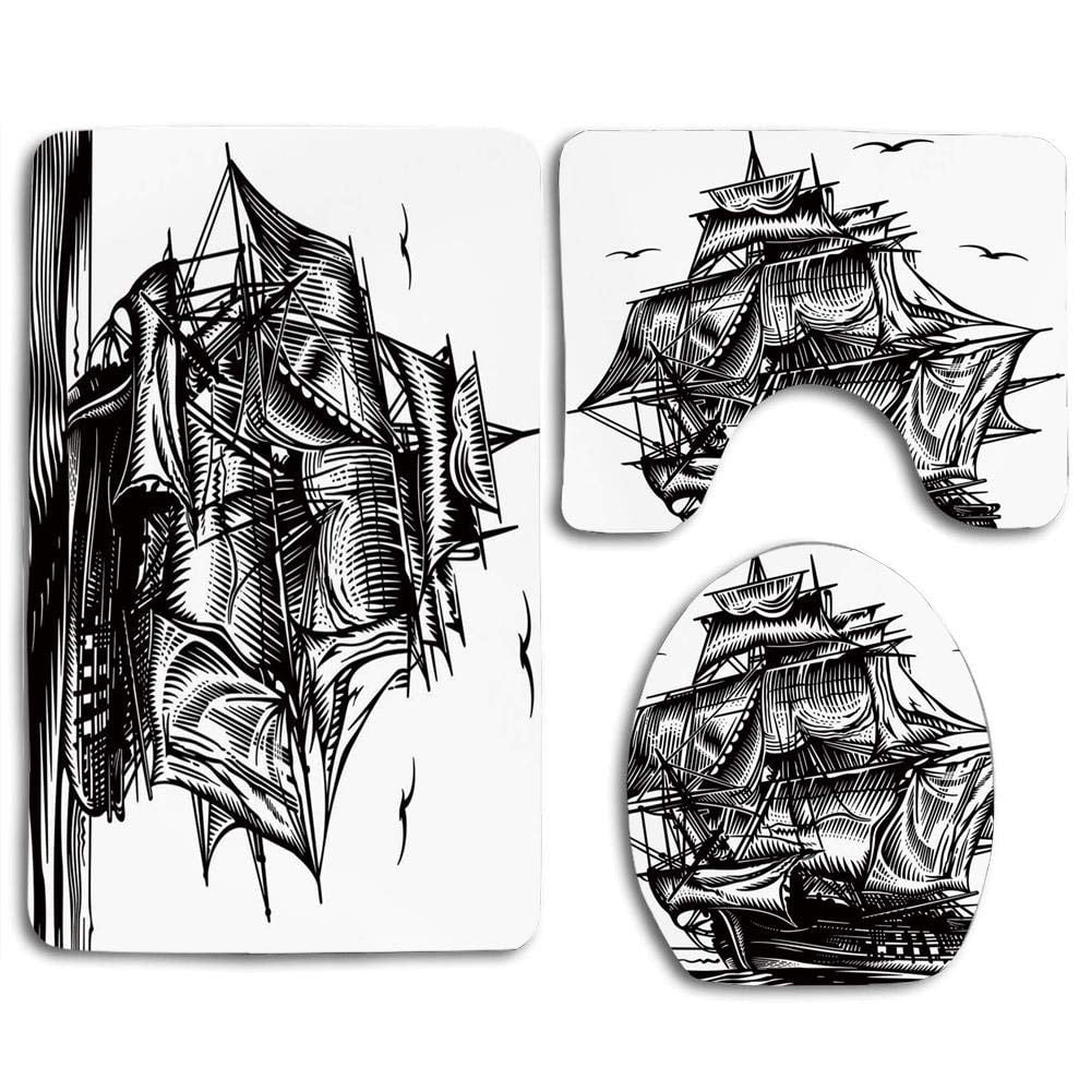 GOHAO Pirate Ship White Flannel Bath Rugs, 3' x 2' (3 Pieces) - Walmart.com