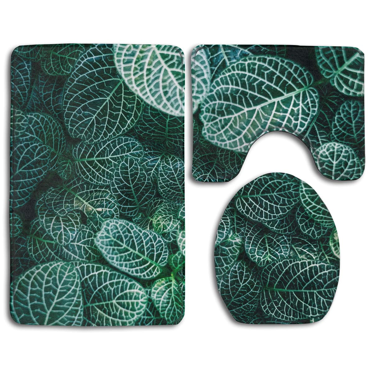 GOHAO Rainforest Green Leaves 3 Piece Bathroom Rugs Set Bath Rug ...