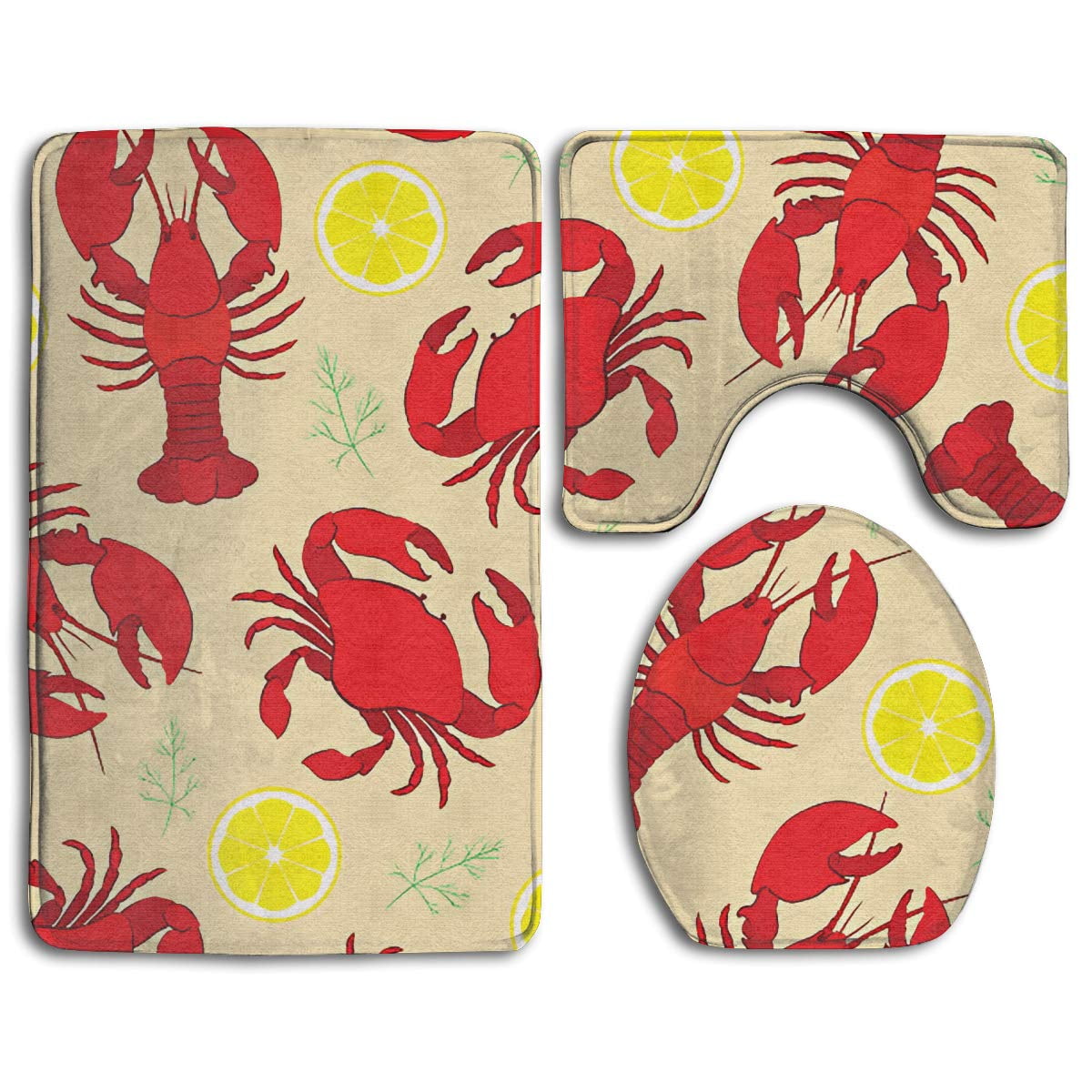 GOHAO Red Crab Lobster and Lemon 3 Piece Bathroom Rugs Set Bath Rug ...