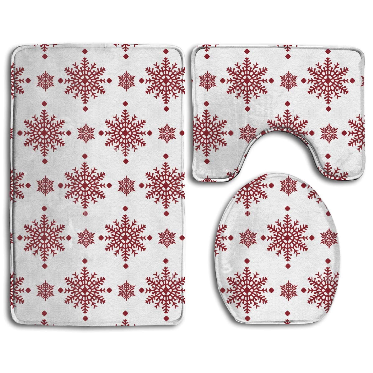 GOHAO Red Snowflake 3 Piece Bathroom Rugs Set Bath Rug Contour Mat and ...