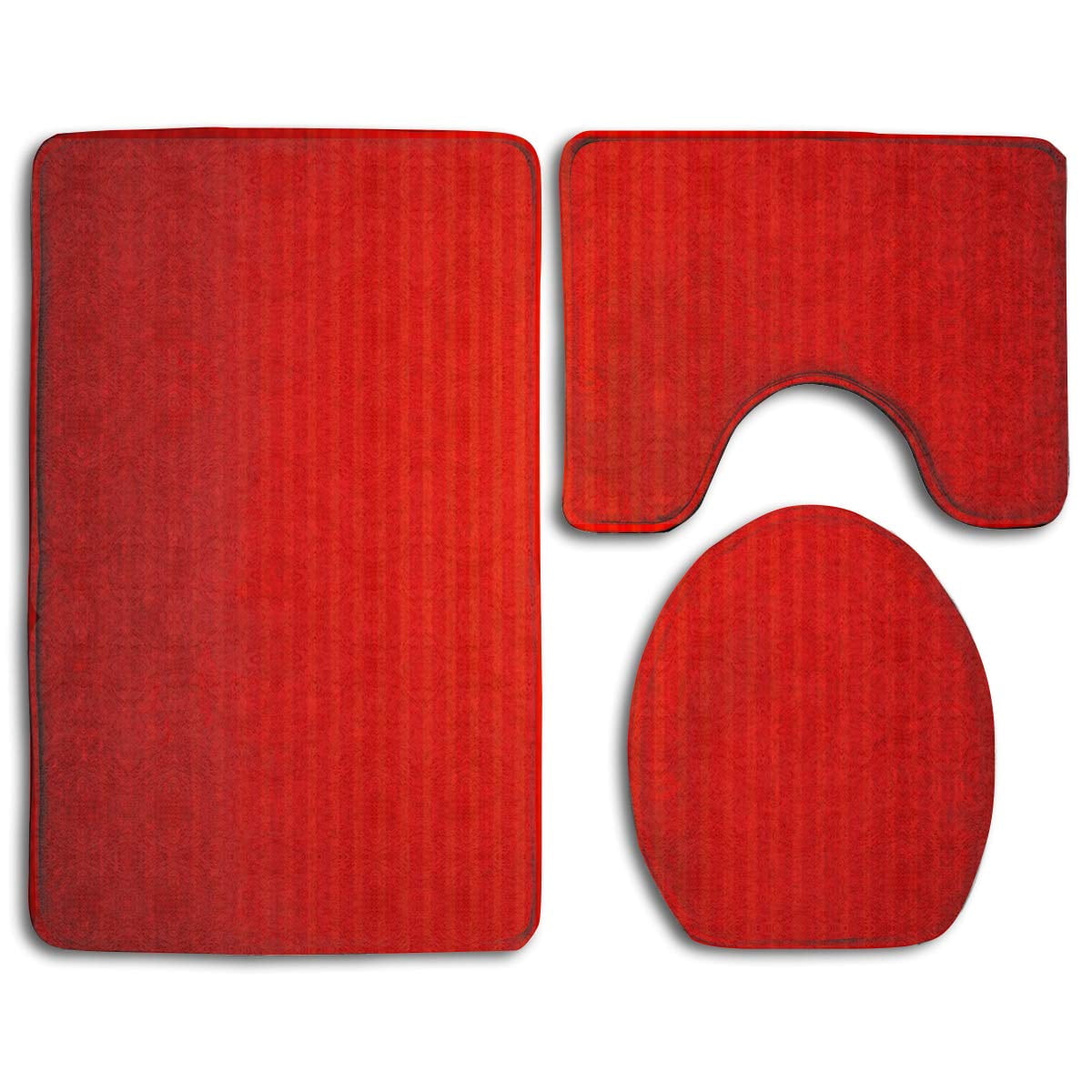 GOHAO Red Stripe 3 Piece Bathroom Rugs Set Bath Rug Contour Mat and ...