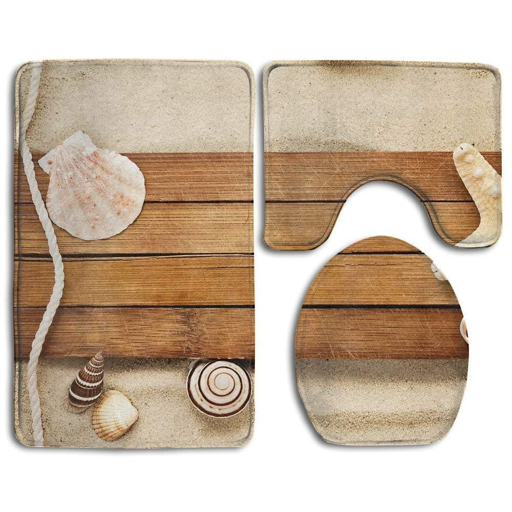 GOHAO Sand Shells Starfish Beach 3 Piece Bathroom Rugs Set Bath Rug ...