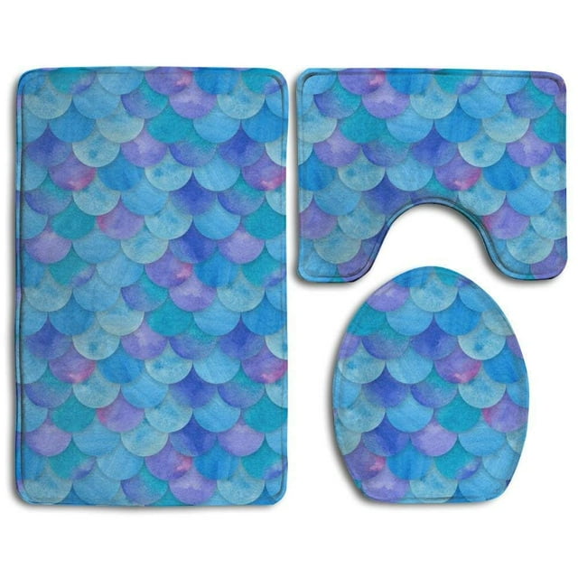 GOHAO Sea Blue Mermaid Fish Scale 3 Piece Bathroom Rugs Set Bath Rug ...