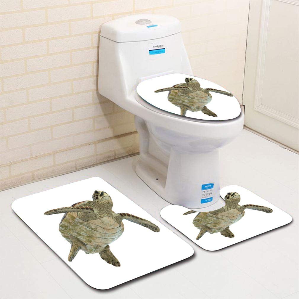 GOHAO Sea Turtle Isolated 3 Piece Bathroom Rugs Set Bath Rug Contour ...