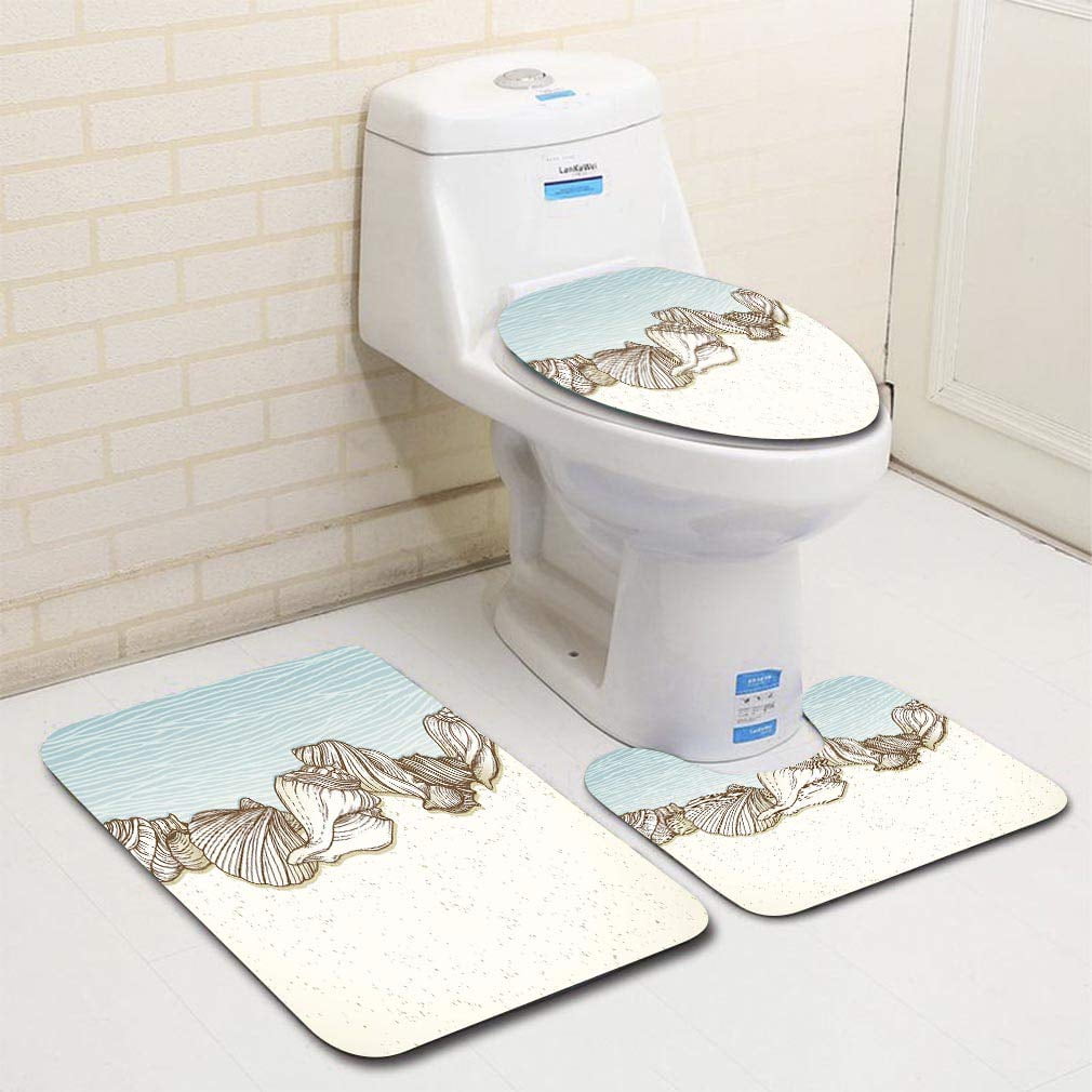 GOHAO Seashells On a Beach Border 3 Piece Bathroom Rugs Set Bath Rug ...