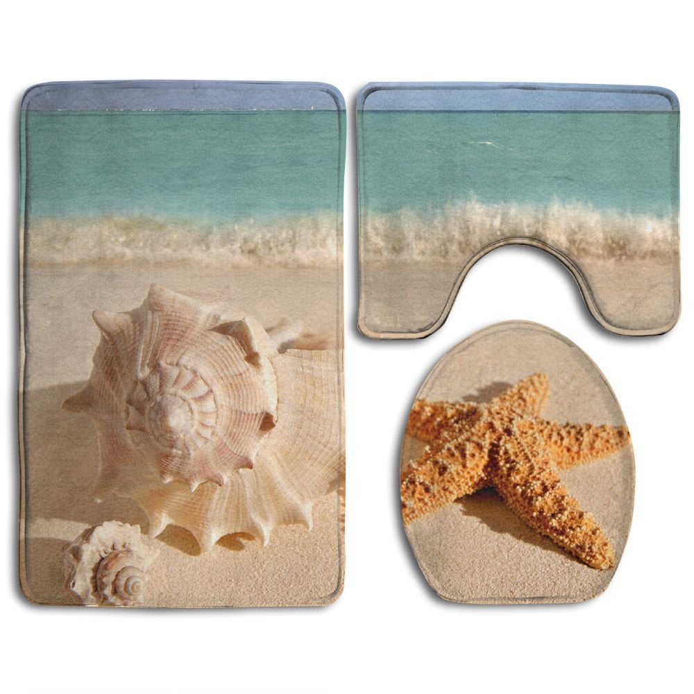 GOHAO Seashells Starfish On Beach 3 Piece Bathroom Rugs Set Bath Rug ...