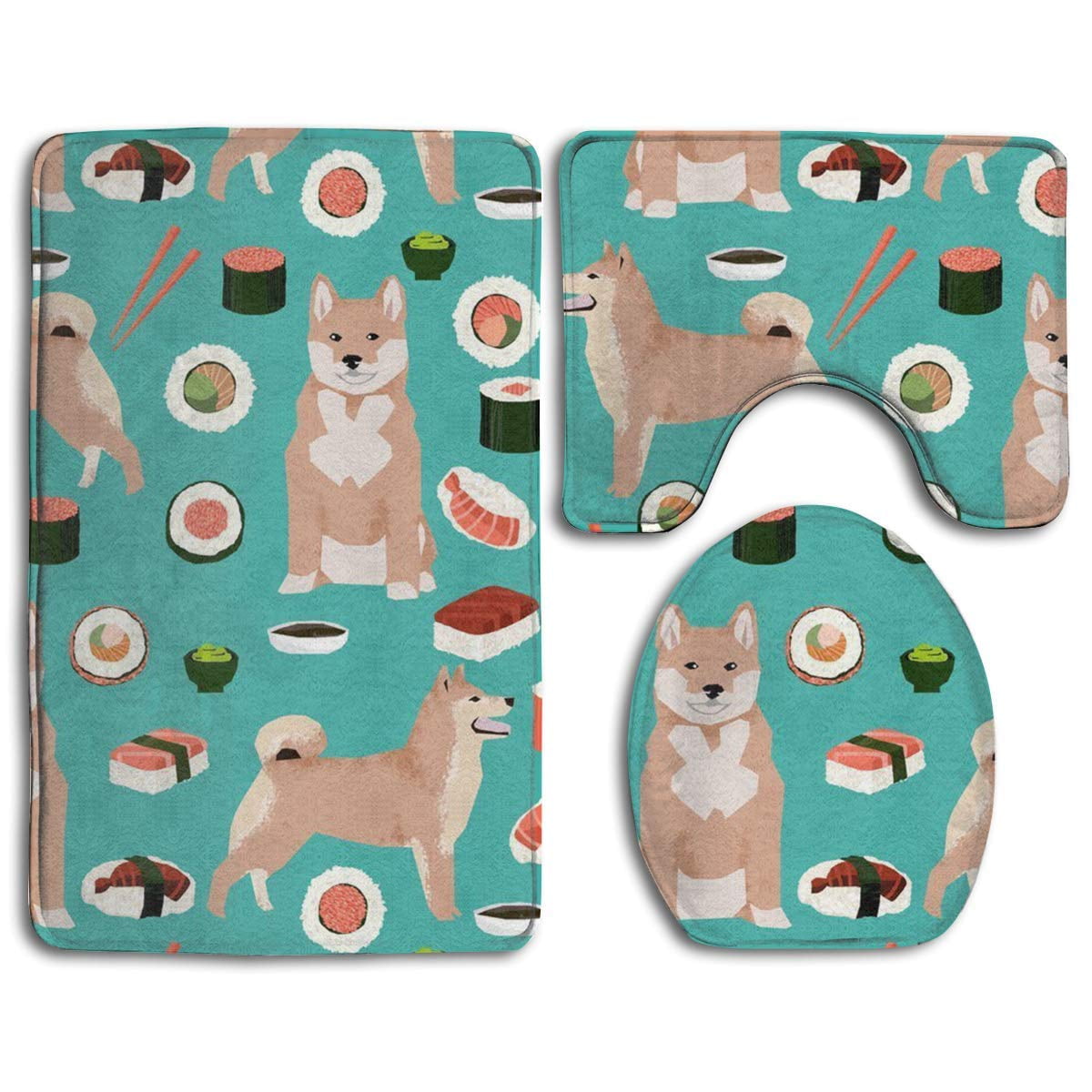GOHAO Shiba Inu and Sushi 3 Piece Bathroom Rugs Set Bath Rug Contour ...