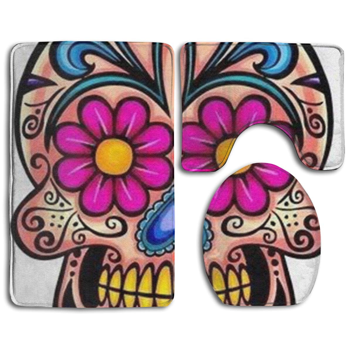 GOHAO Skull 3 Piece Bathroom Rugs Set Bath Rug Contour Mat and Toilet ...