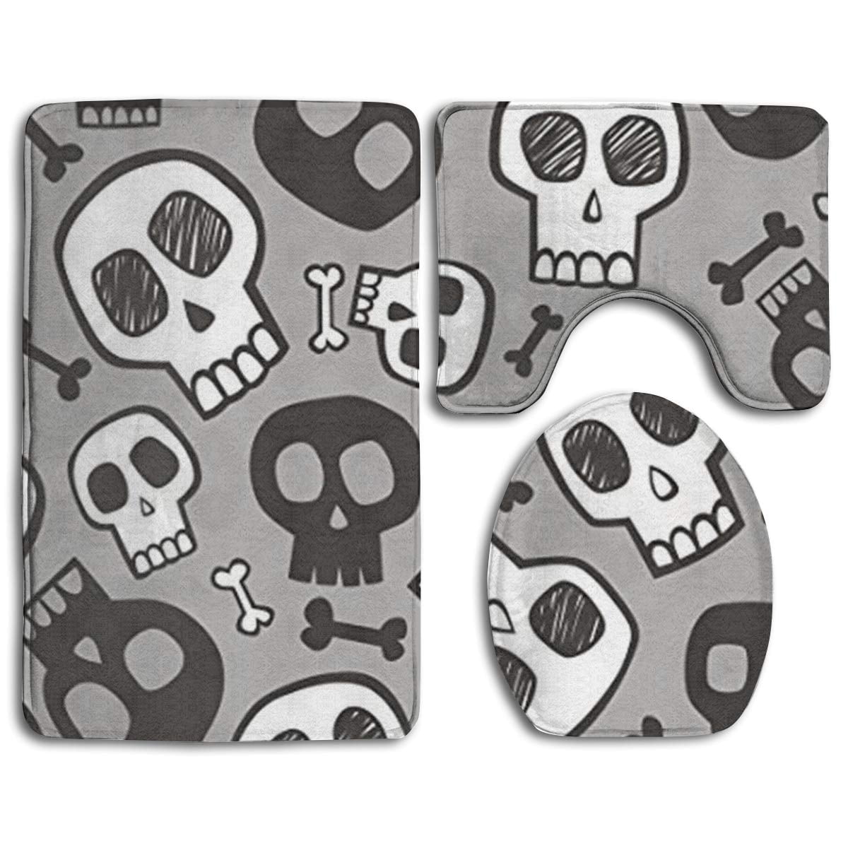 GOHAO Skulls and Bones Halloween 3 Piece Bathroom Rugs Set Bath Rug ...