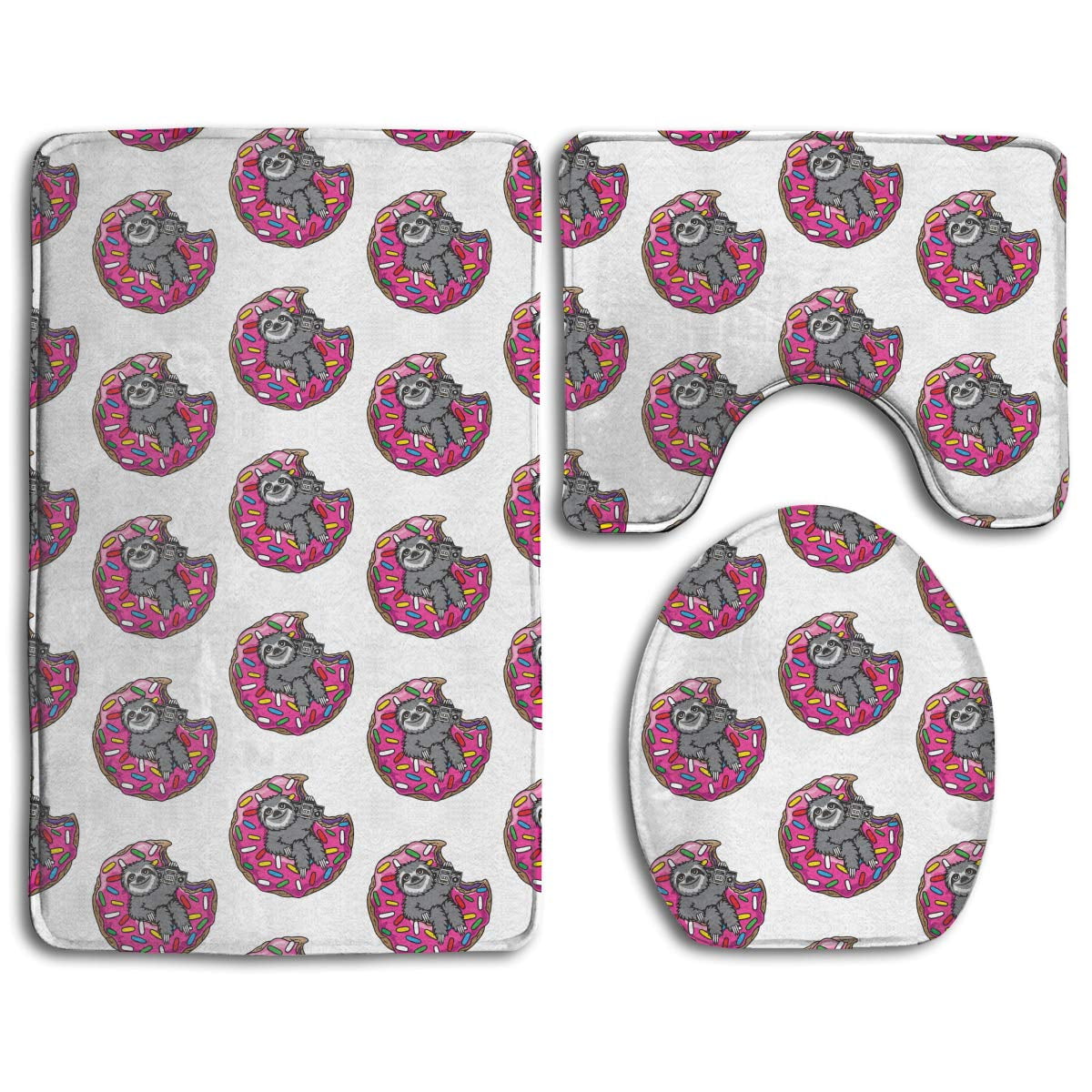 GOHAO Sloth Donut 3 Piece Bathroom Rugs Set Bath Rug Contour Mat and ...