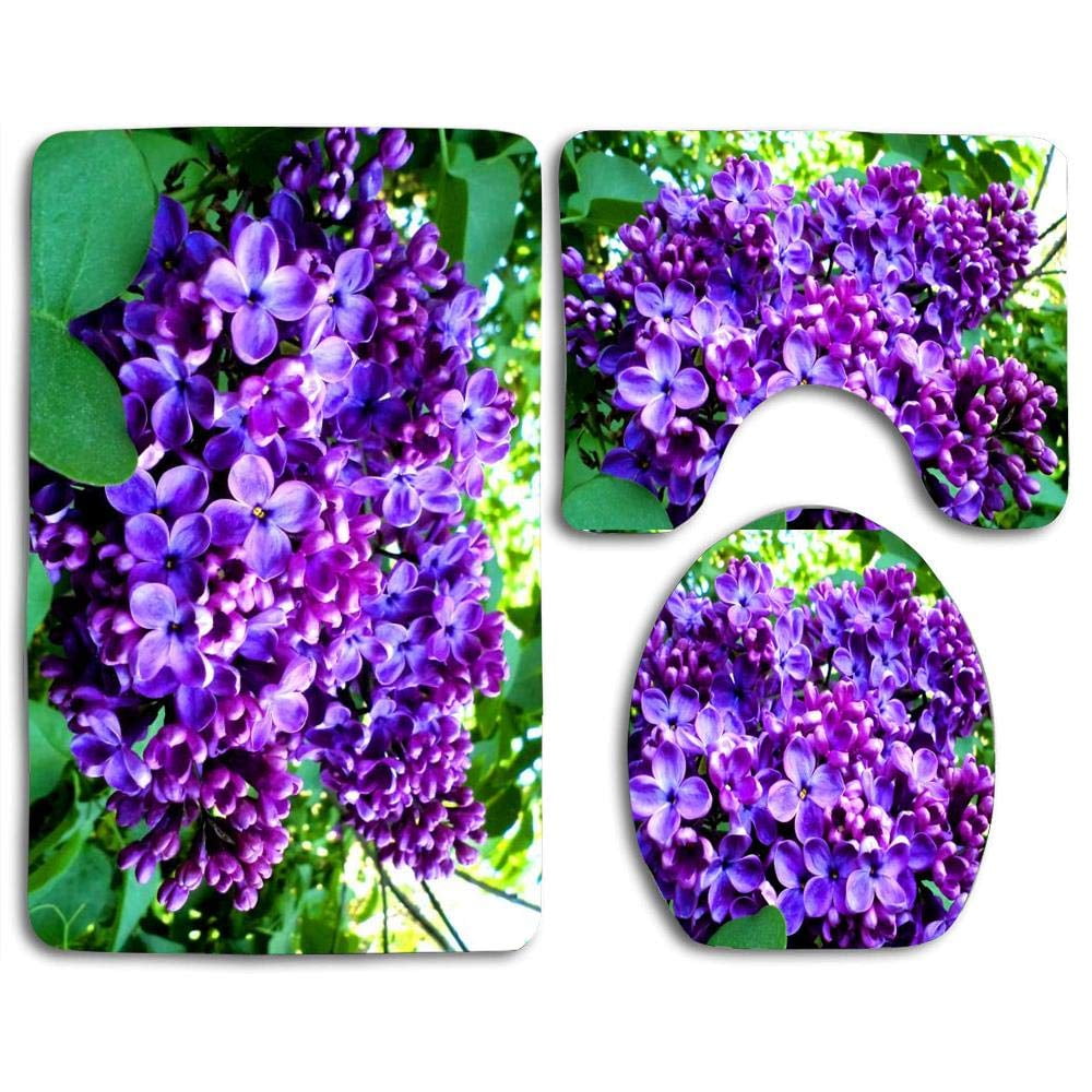 GOHAO Summer Lilac 3 Piece Bathroom Rugs Set Bath Rug Contour Mat and ...