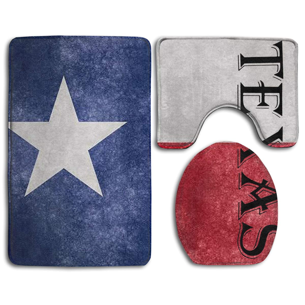 GOHAO Texas Flag 3 Piece Bathroom Rugs Set Bath Rug Contour Mat and ...