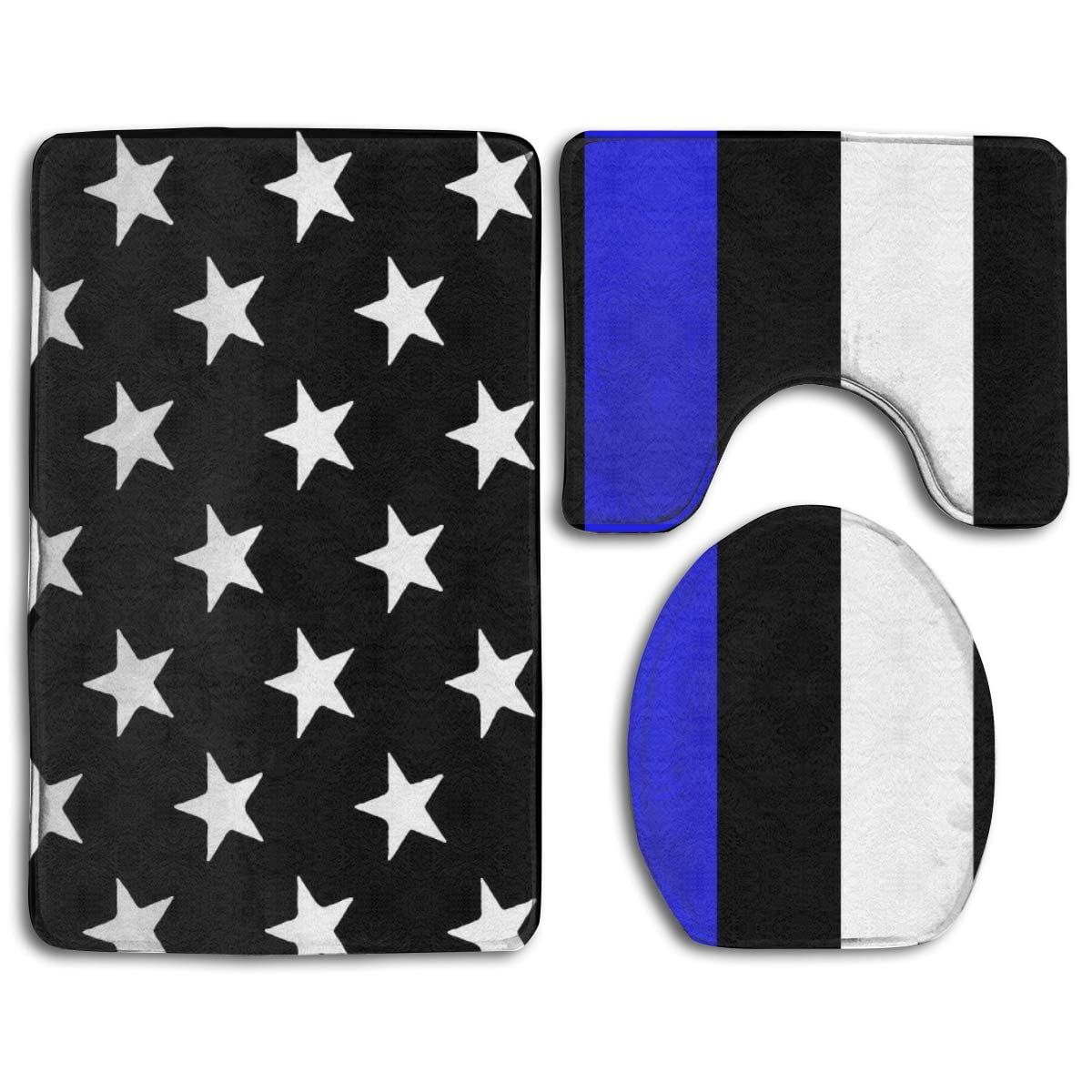 GOHAO Thin Blue Line Flag Police 3 Piece Bathroom Rugs Set Bath Rug ...