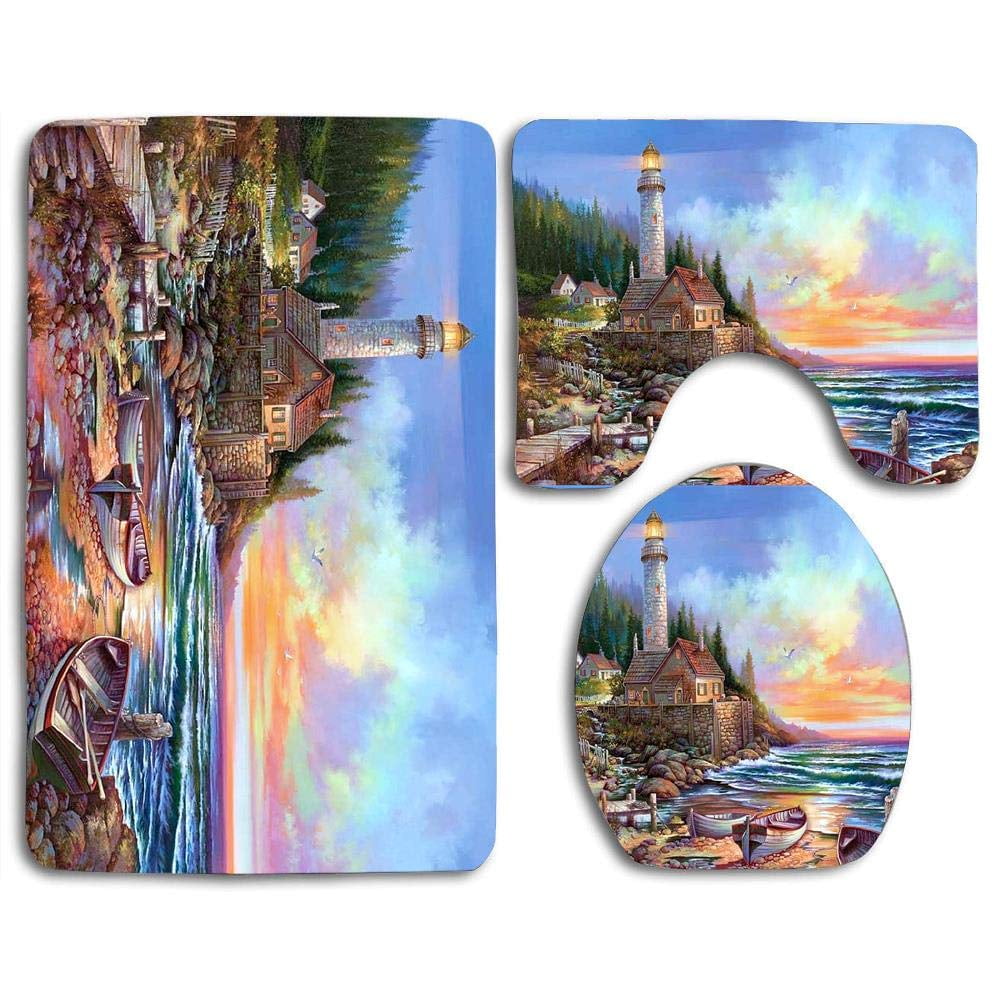 GOHAO Traditional Lighthouse Cottages 3 Piece Bathroom Rugs Set Bath ...