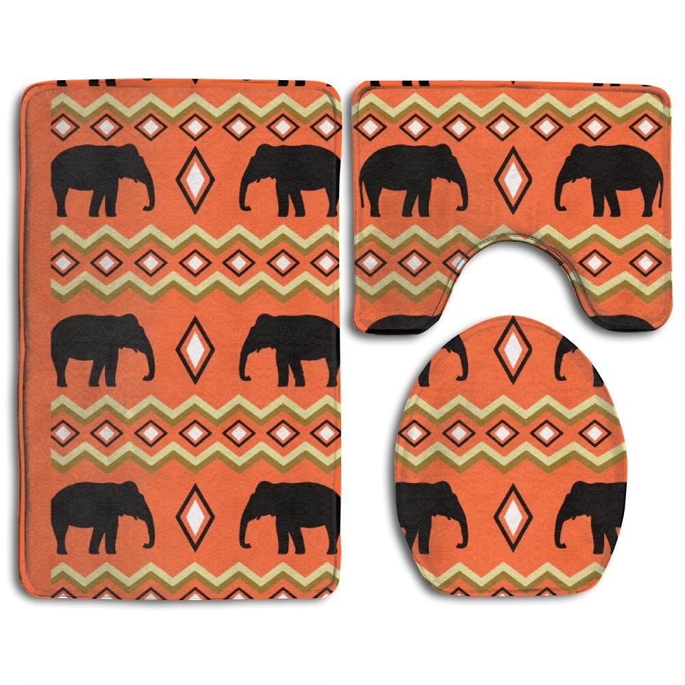 GOHAO Tribal Elephant 3 Piece Bathroom Rugs Set Bath Rug Contour Mat ...