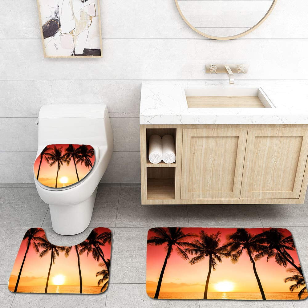 GOHAO Tropical Beach Sunset 3 Piece Bathroom Rugs Set Bath Rug Contour ...