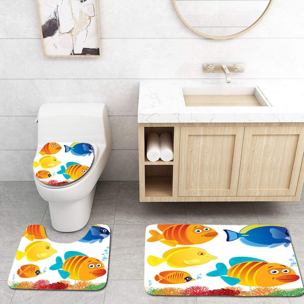 GOHAO Tropical Fish 3 Piece Bathroom Rugs Set Bath Rug Contour Mat and ...