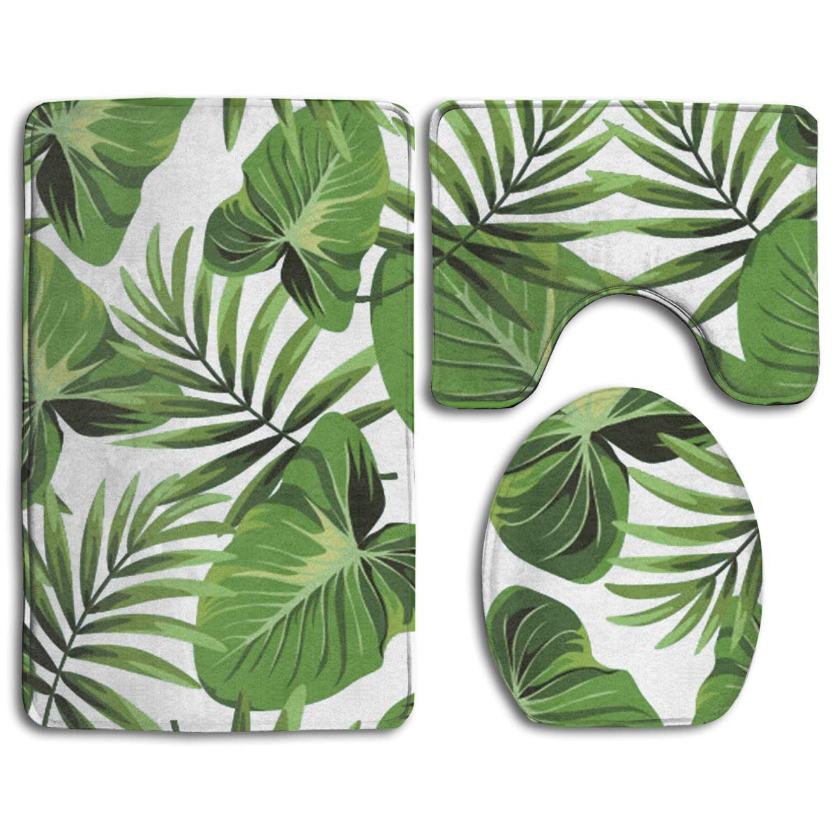 GOHAO Tropical Leaves Plant 3 Piece Bathroom Rugs Set Bath Rug Contour ...