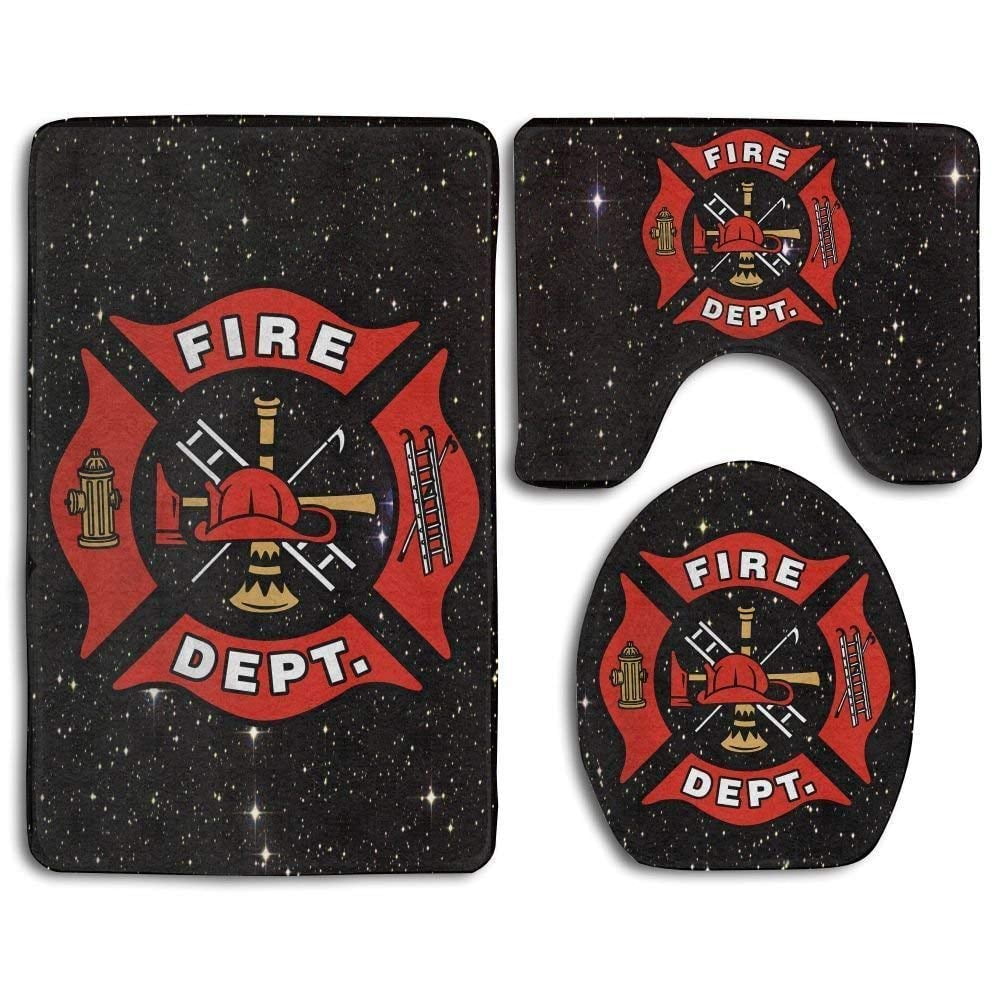 GOHAO Volunteer Firefighter 3 Piece Bathroom Rugs Set Bath Rug Contour ...
