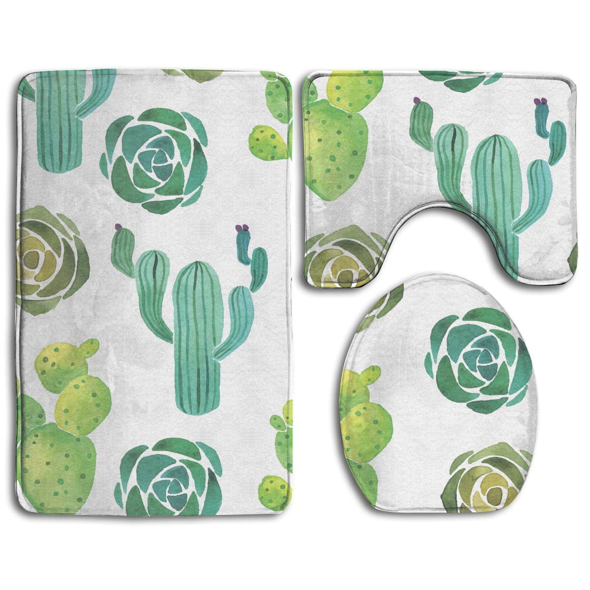 GOHAO Watercolor Cactus Succulent 3 Piece Bathroom Rugs Set Bath Rug ...