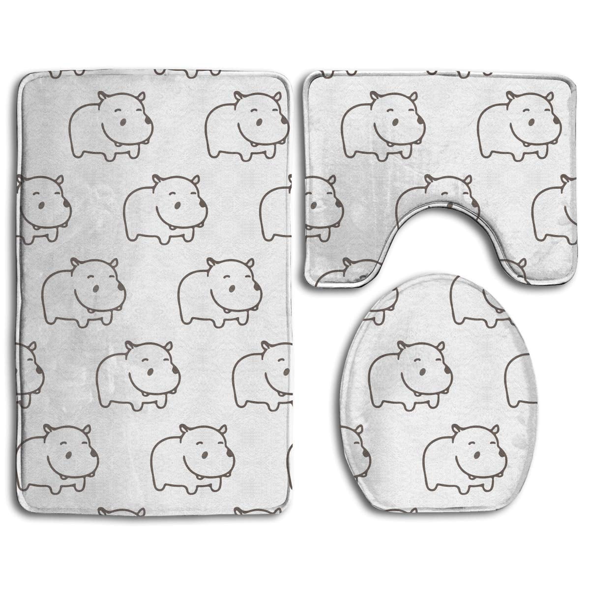 GOHAO White Hippo 3 Piece Bathroom Rugs Set Bath Rug Contour Mat and ...
