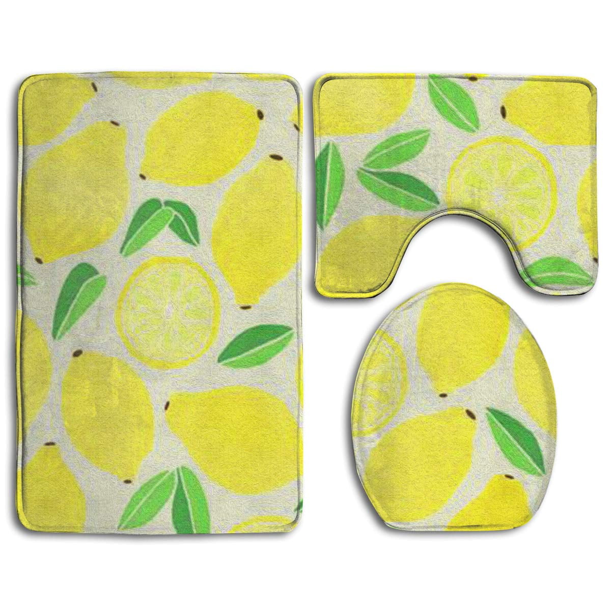GOHAO Yellow Lemon 3 Piece Bathroom Rugs Set Bath Rug Contour Mat and ...