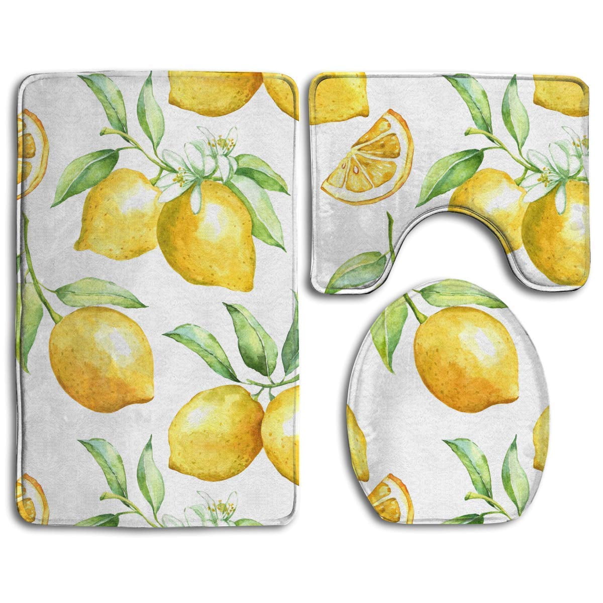GOHAO Yellow Lemon Tree 3 Piece Bathroom Rugs Set Bath Rug Contour Mat ...