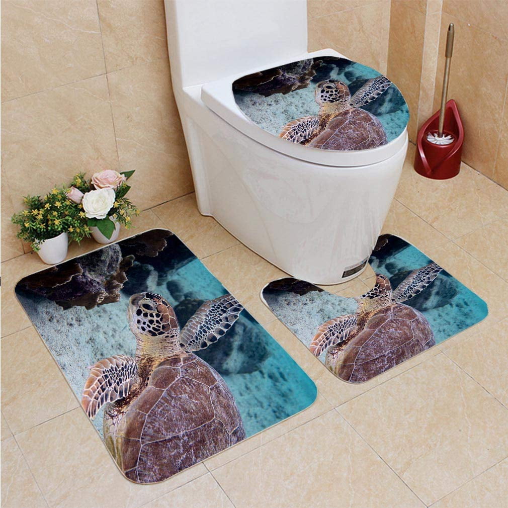 GOHAO sea Turtle 3 Piece Bathroom Rugs Set Bath Rug Contour Mat and ...