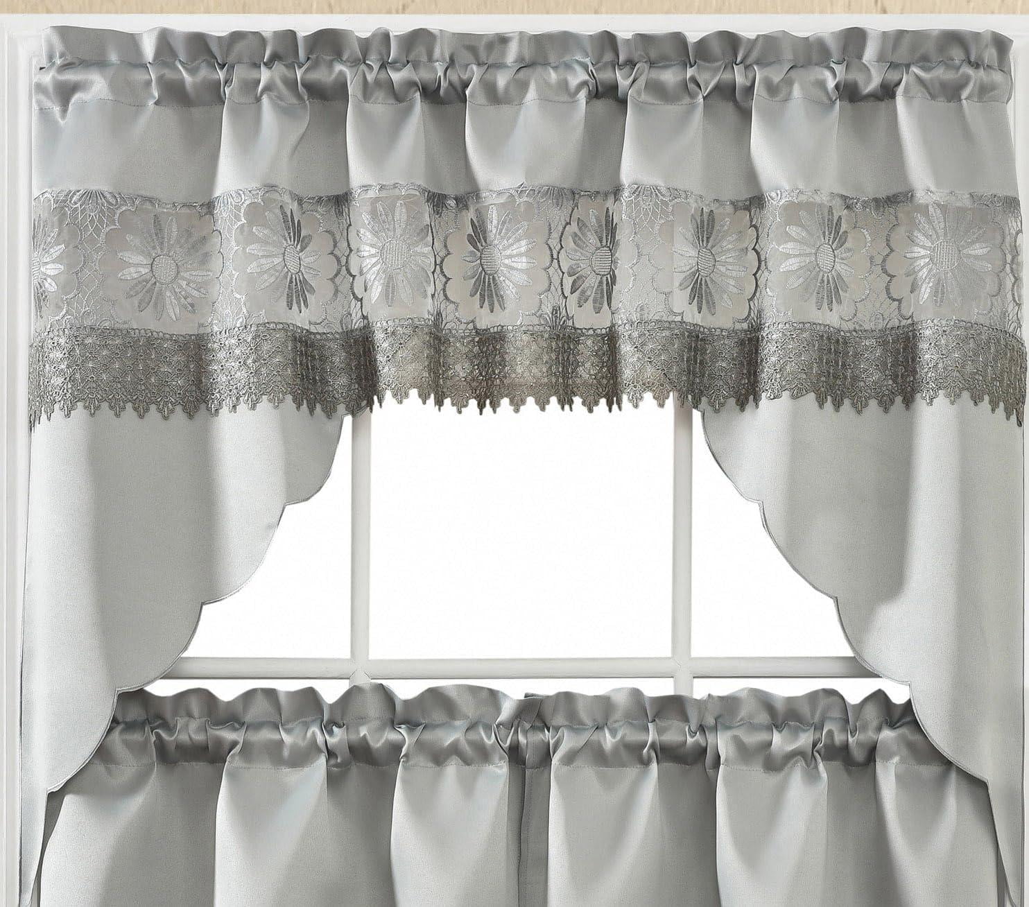 GOHD Daisy Dream. Kitchen Cafe Curtain Set for Small Windows. Satin ...