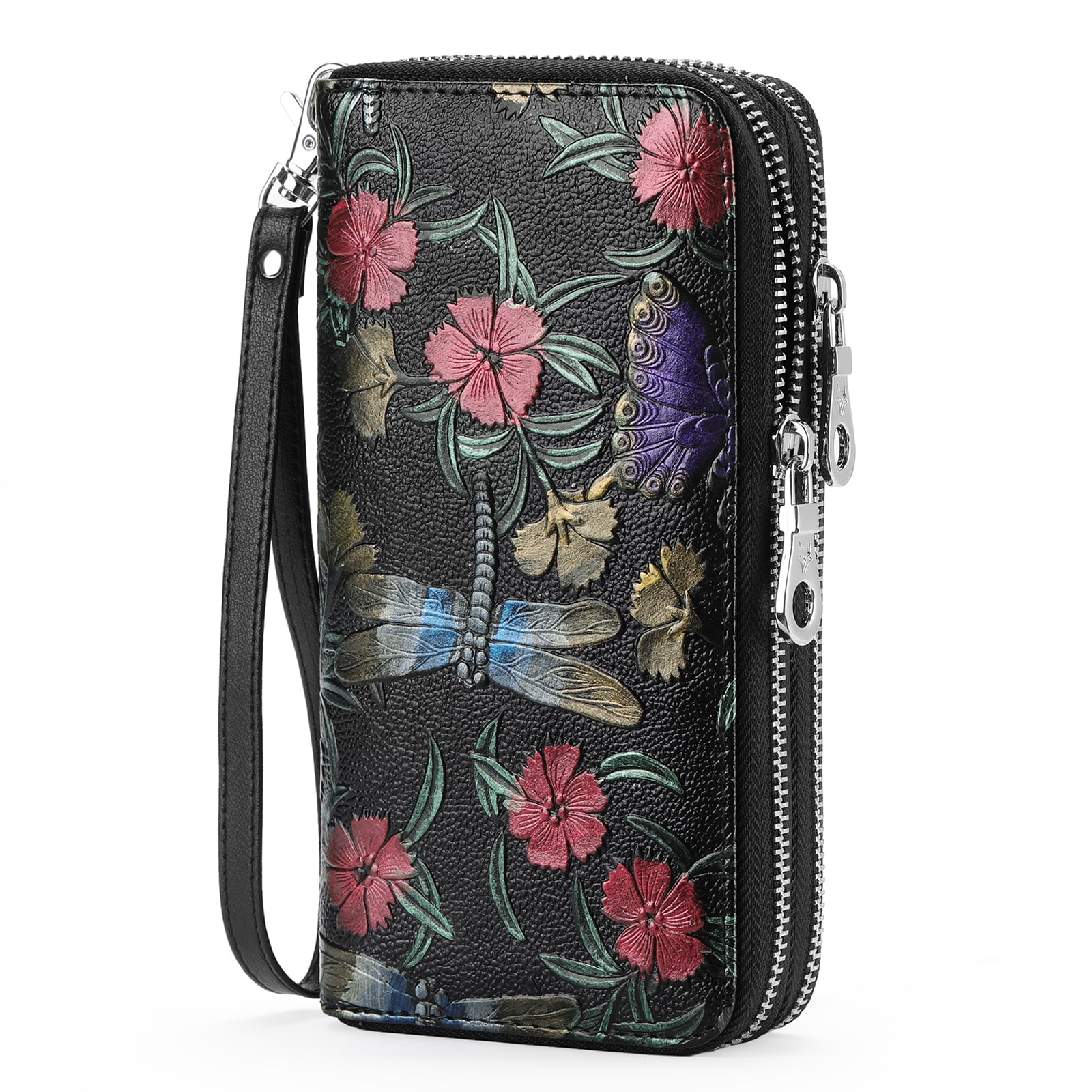 "GOIACII Women's Genuine Leather Wallet, RFID Blocking, Double Zipper ...