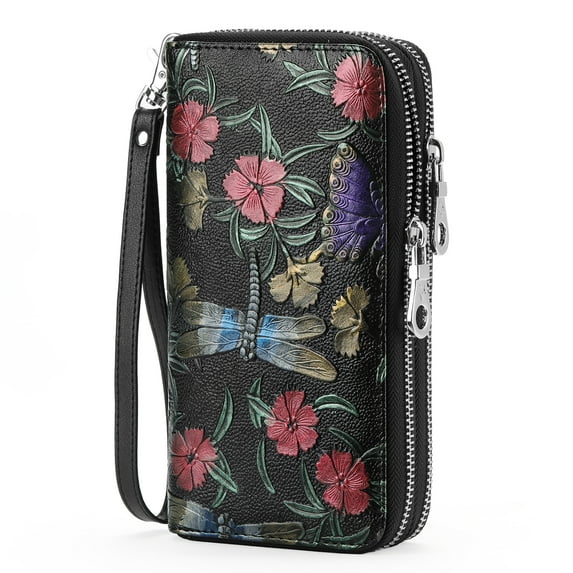 GOIACII Women's Wallet Large Capacity Double Zip Around Credit Card ...