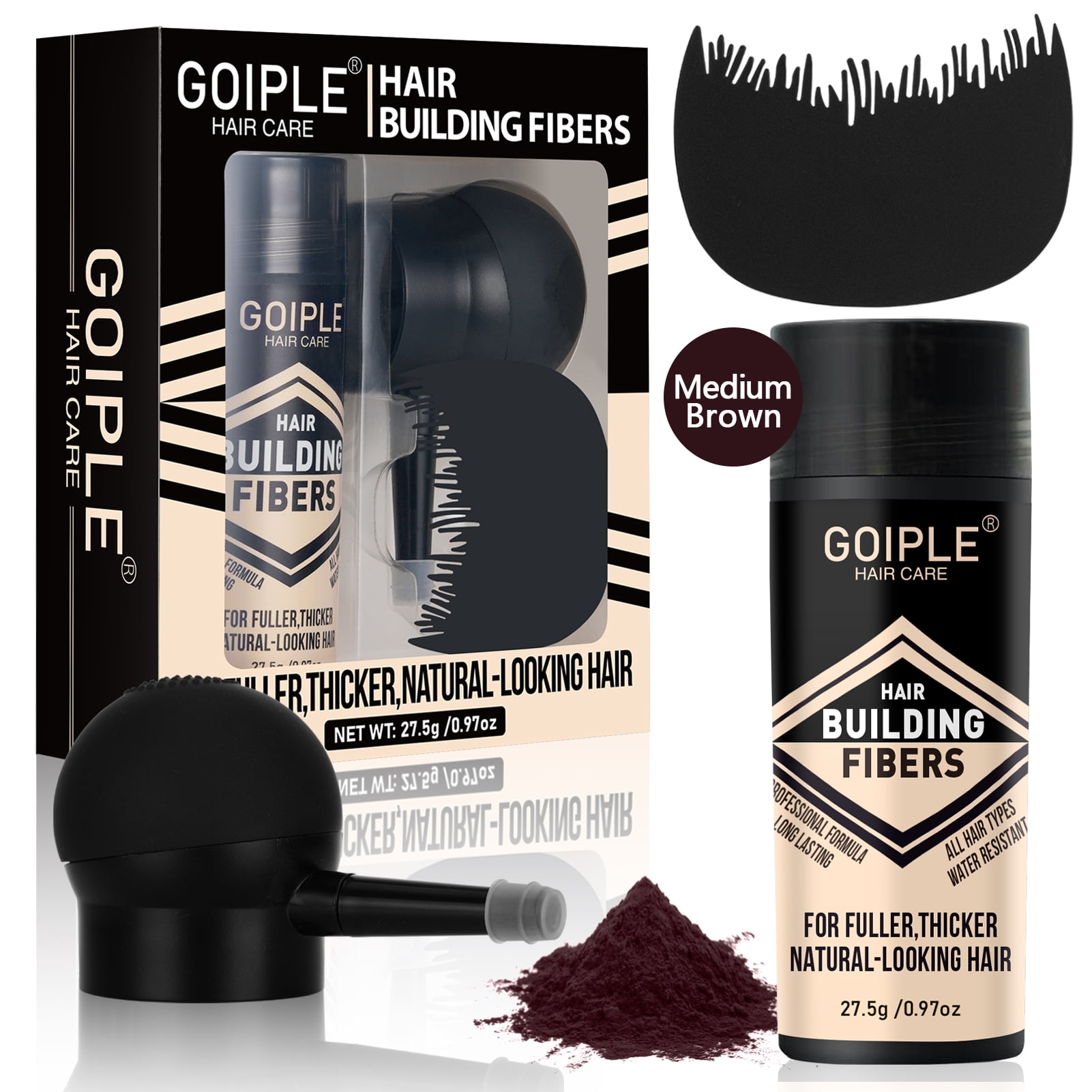 GOIPLE Hair Building Fibers (Medium Brown) - 27.5g Covers Gray Hair ...