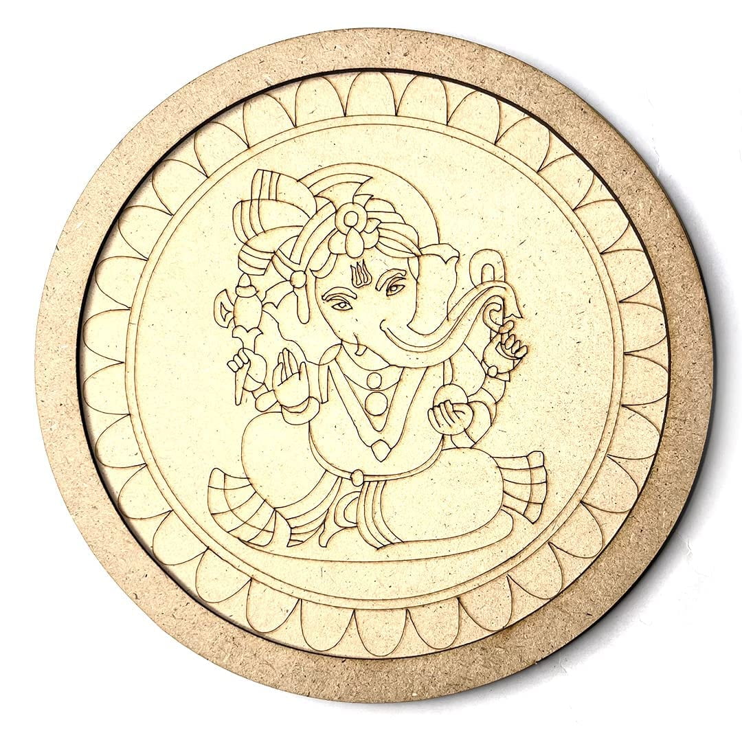GOJEEVA Premium Wooden MDF Engraved Ganpati Ji Pattern Cutout Board for ...