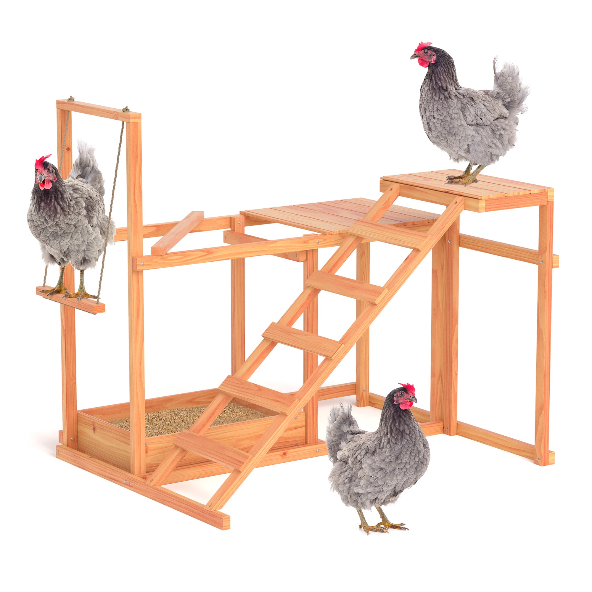 GOJOOASIS Chicken Activity Play, Wooden Bird Perches with Swing Toy ...