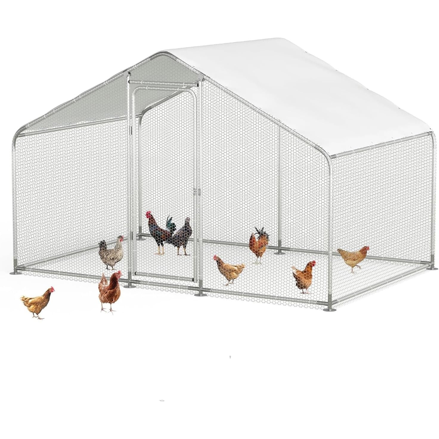 GOJOOASIS Outdoor Large Metal Walk In Chicken Coop Chicken Run 10x 6 ...