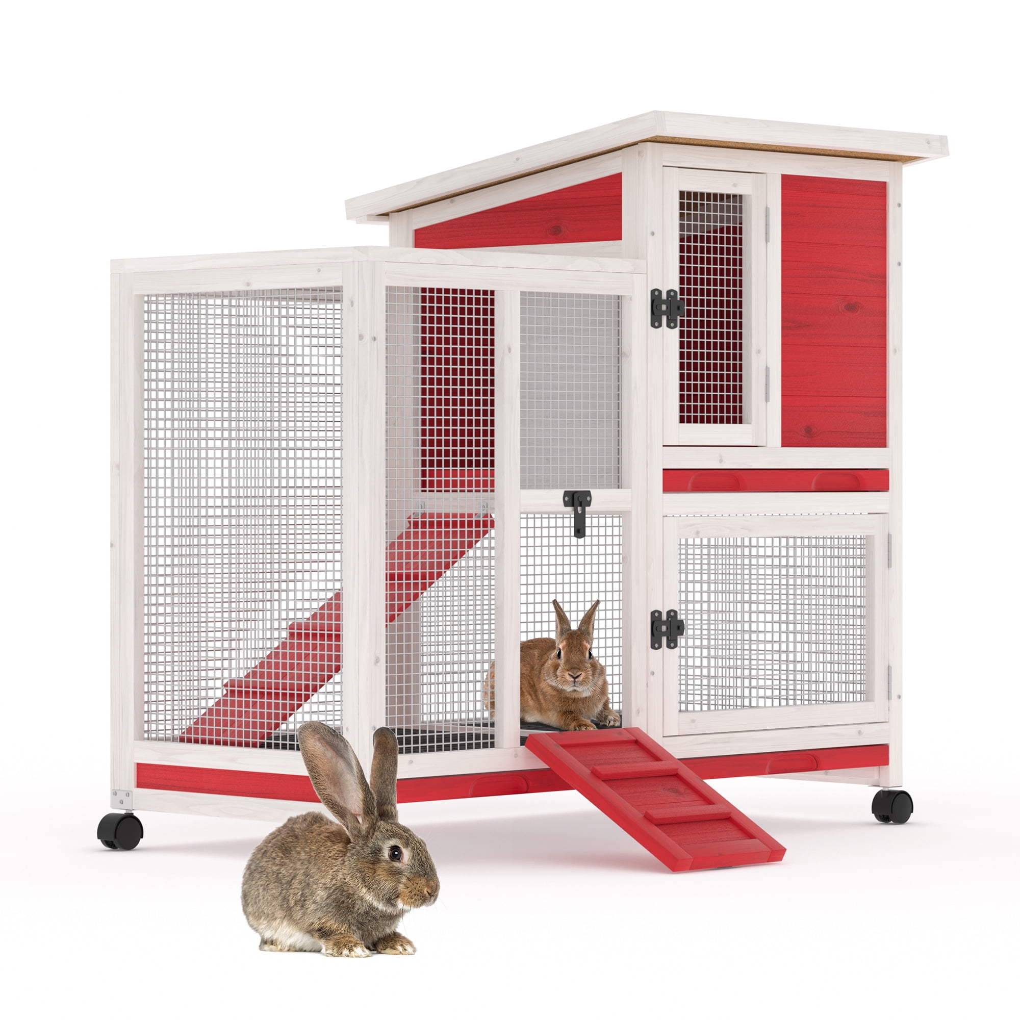 GOJOOASIS Rabbit Hutch Indoor, Water Resistant Wood Chicken Coop ...