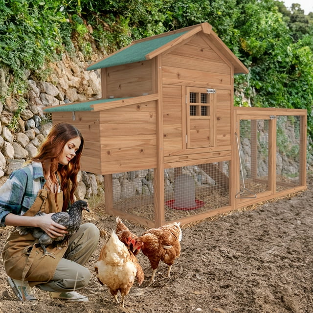 GOJOOASIS Large Wooden Chicken Coop, 80in with Pull Out Tray, Ramp, Egg ...