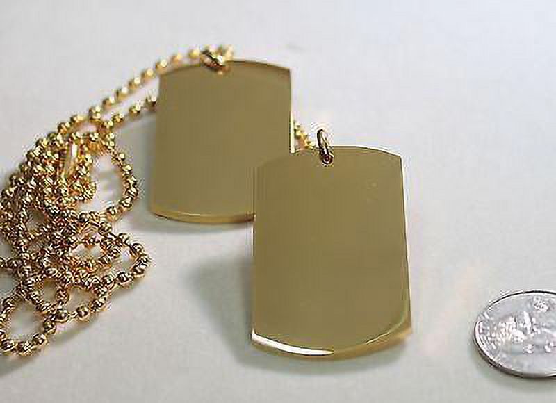GOLD IPG PLATED PENDANT 2 DOG TAG SOLID STAINLESS STEEL MILITARY STYLE ...