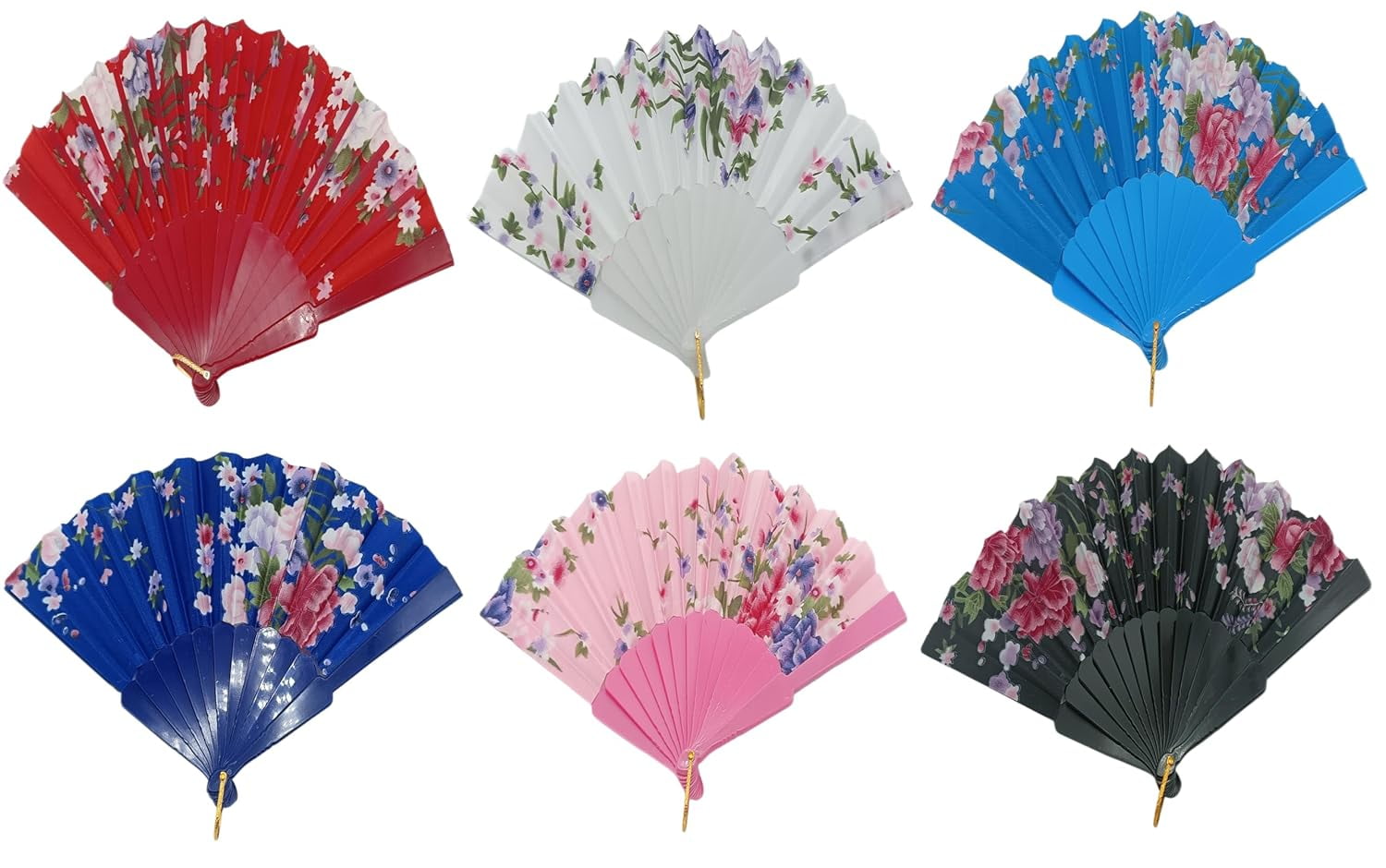 GOLD LEAF 6 Pieces Floral Folding Hand Fans Traditional Style Fan ...