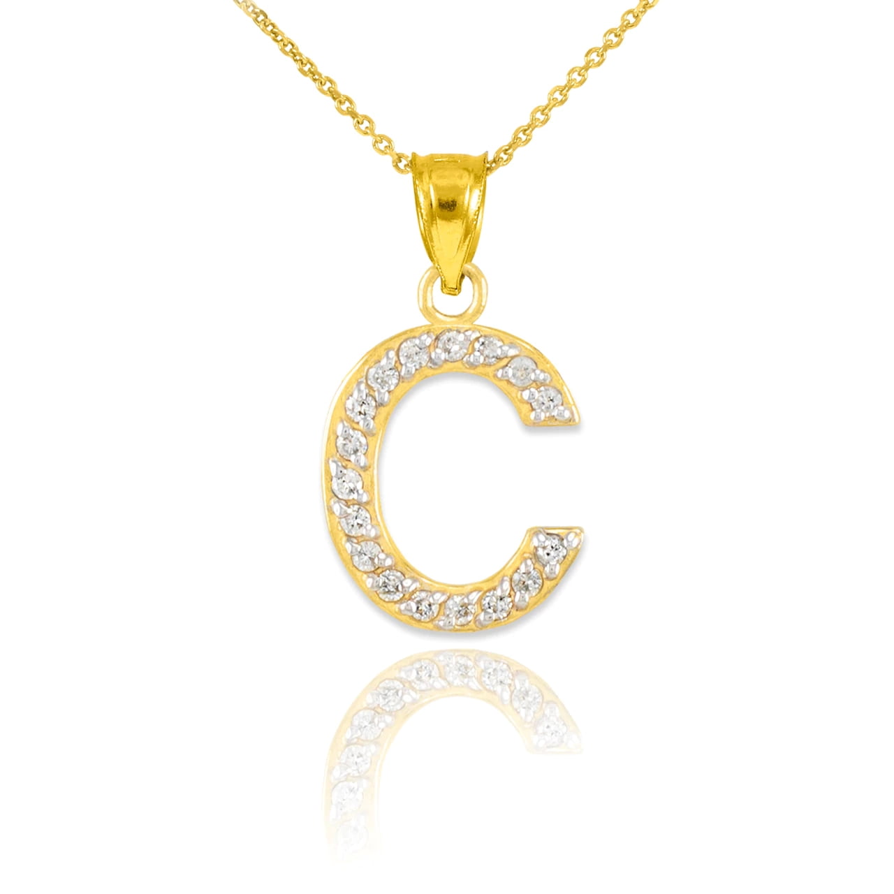GOLD LETTER "C" DIAMOND INITIAL PENDANT NECKLACE : 10K Pendant with 20 ...