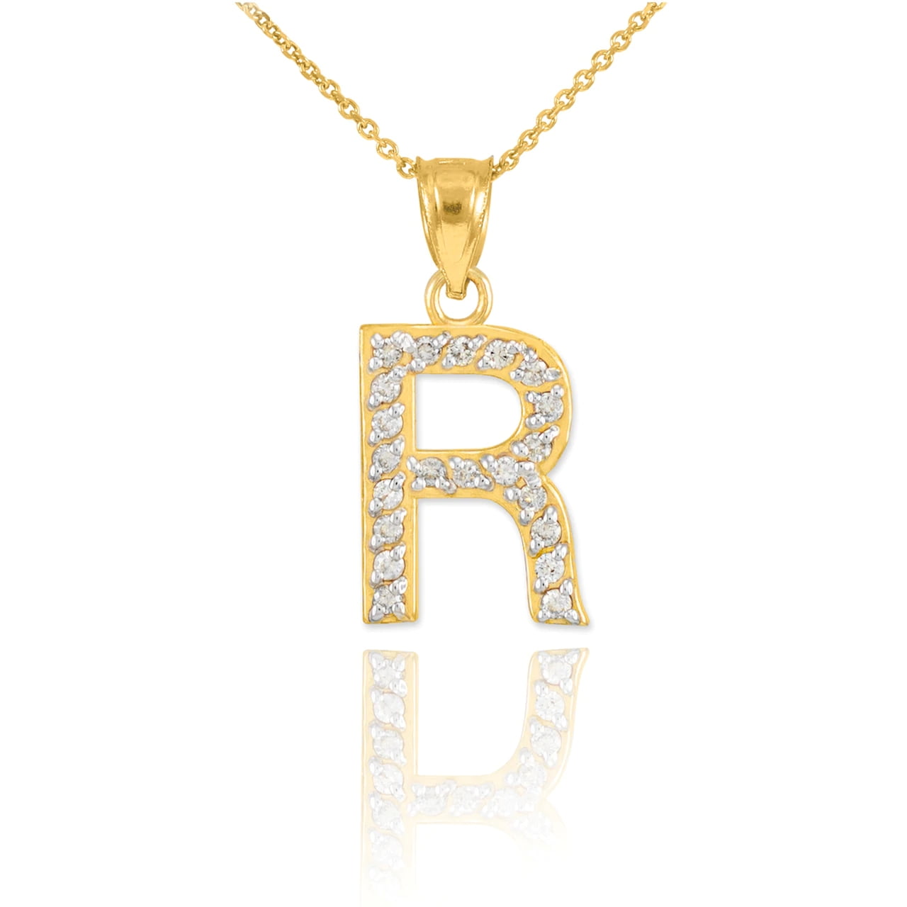 GOLD LETTER "R" DIAMOND INITIAL PENDANT NECKLACE : 14K Pendant with 22 ...