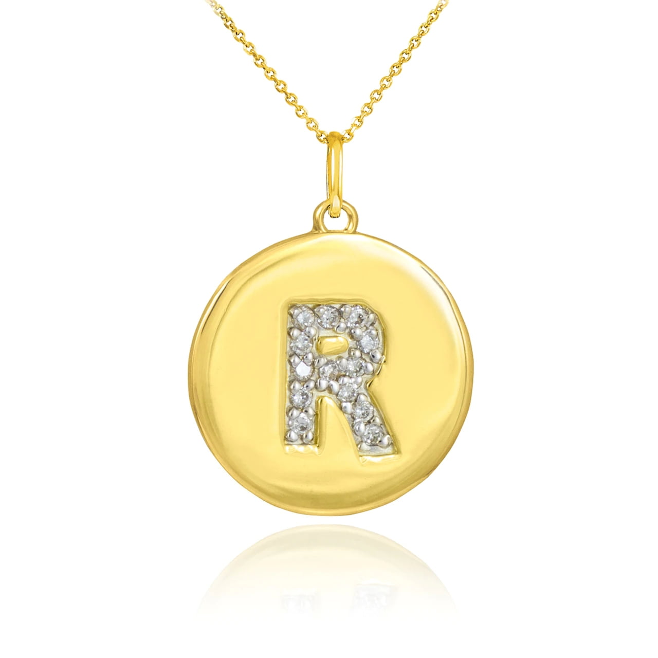 GOLD LETTER "R" INITIAL DIAMOND DISC PENDANT NECKLACE : 14K Pendant ...