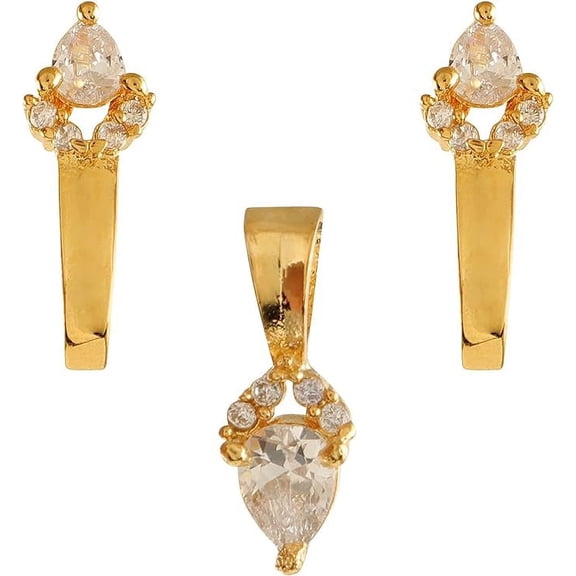 GOLD PLATED CZ STUD EARRING & PENDANT SET - Walmart.com