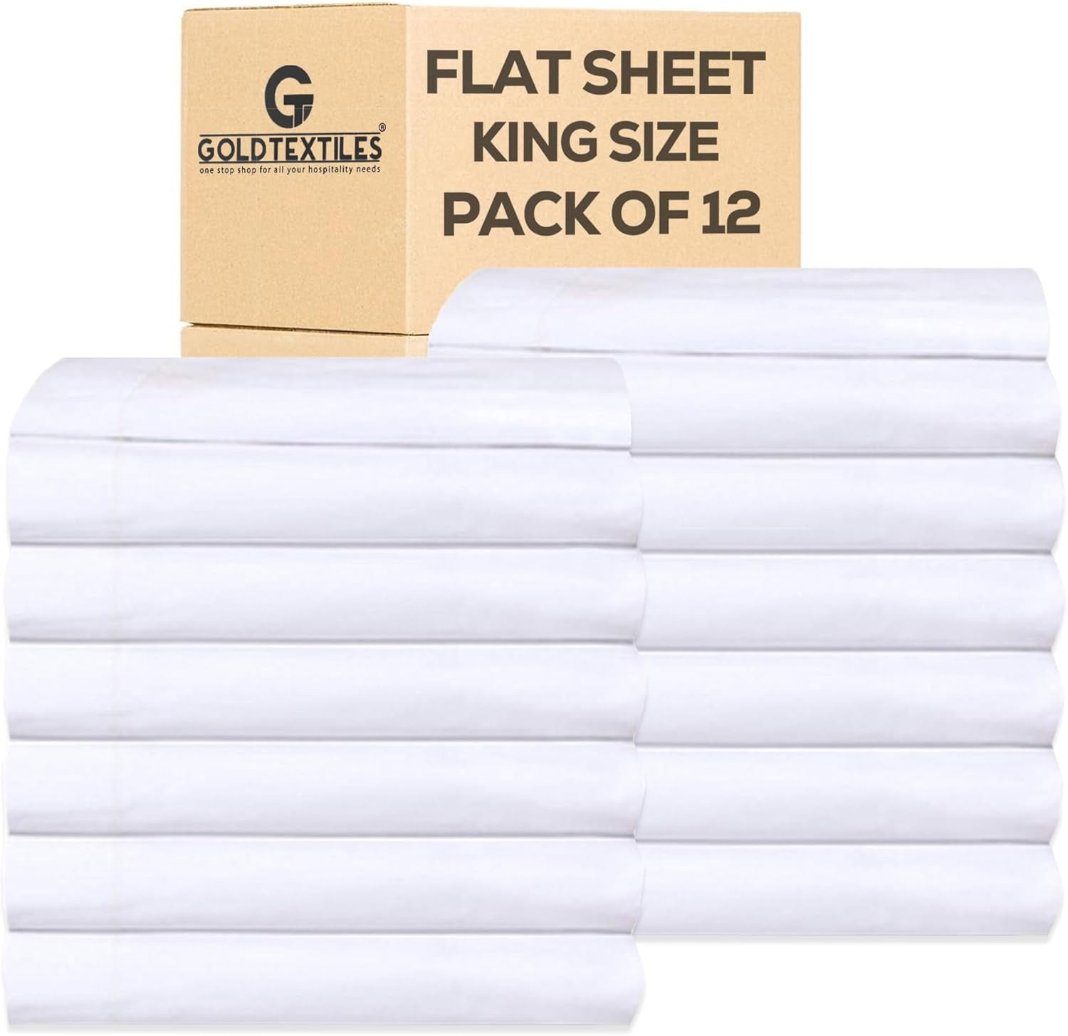 GOLD TEXTILES 12 Bulk Pack Full Flat Sheet (81"X108") Bright White T ...